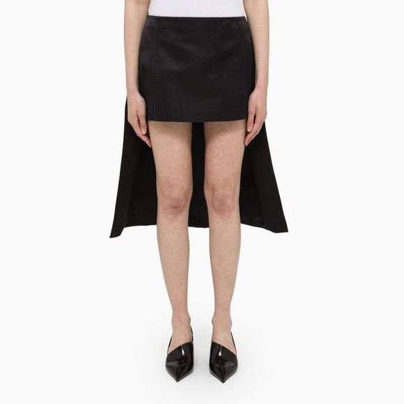 Prada | Skirts | Prada Black Satin Mini Skirt With Drape | Poshmark